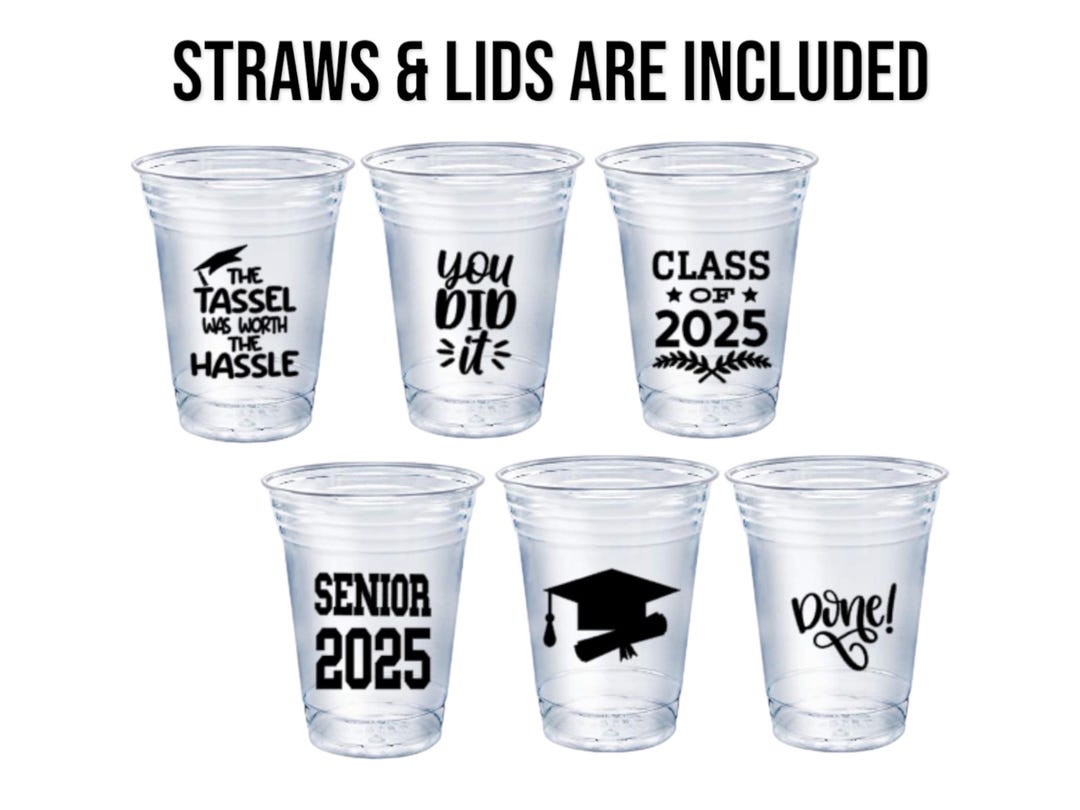 Class of 2025 | 16oz Disposable Party Cups With Lids and Straw ...