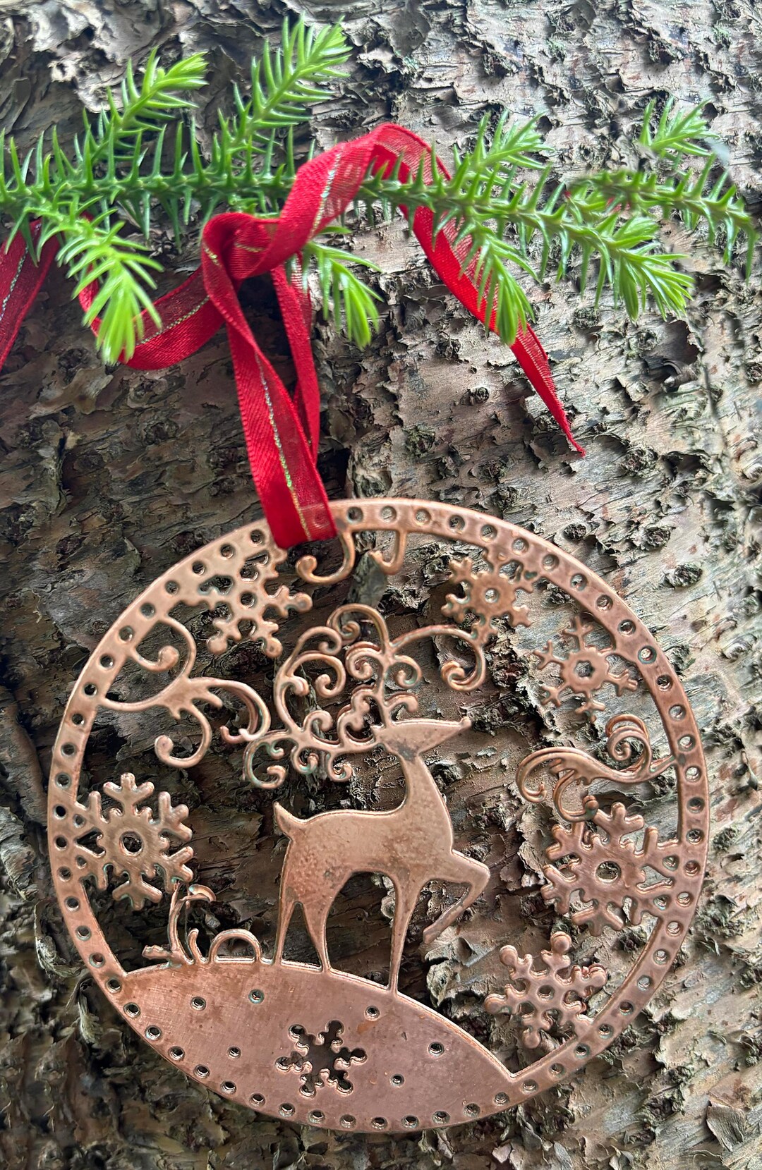 REINDEER Ornament, Copper, Handmade, Holiday Decor, Christmas Tree ...