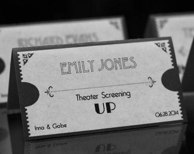 Printable Movie Ticket Card Template / Black and White Wedding Escort ...