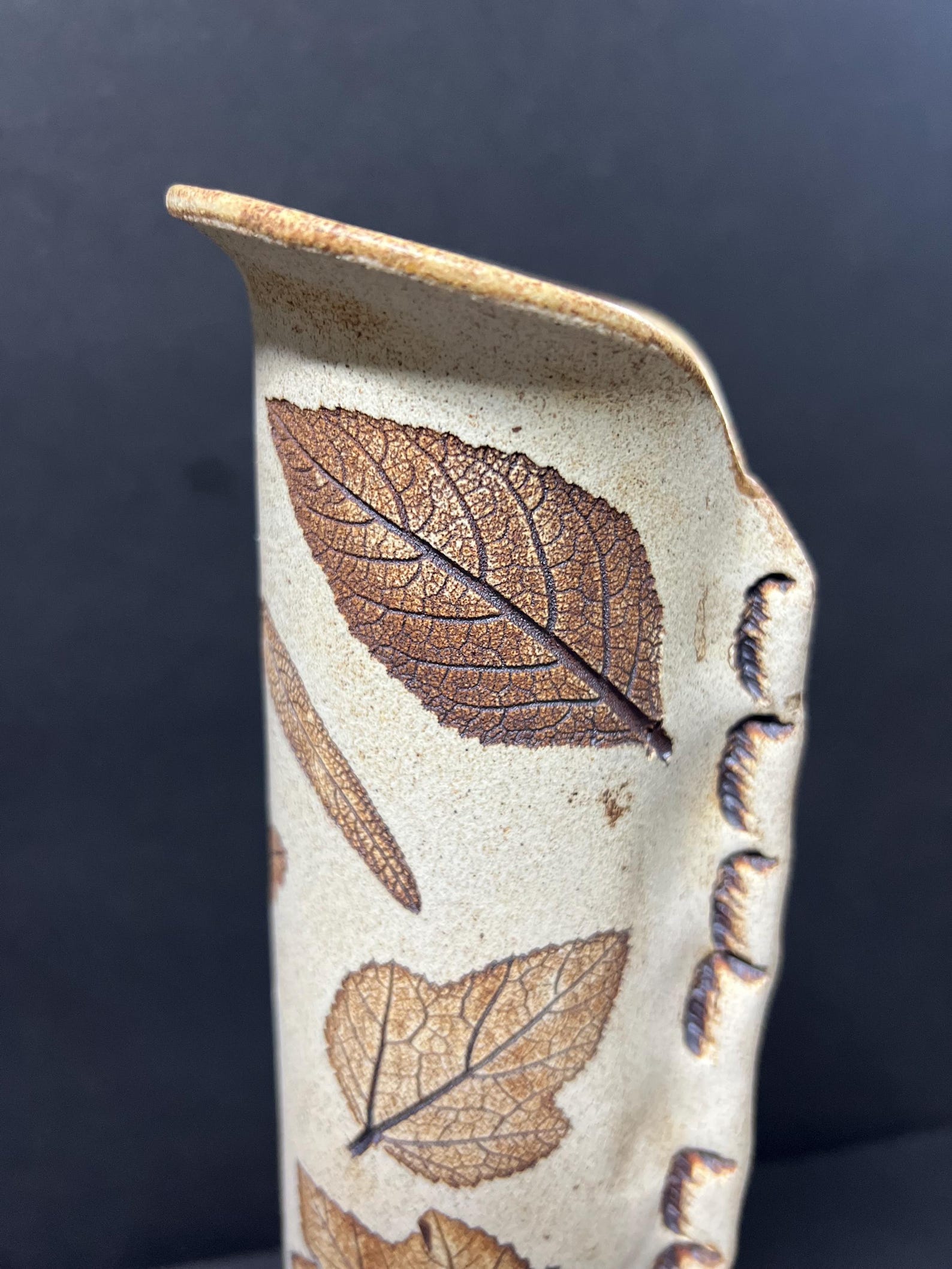 Studio Pottery Botanical Design Leaf Imprint Vase - Etsy