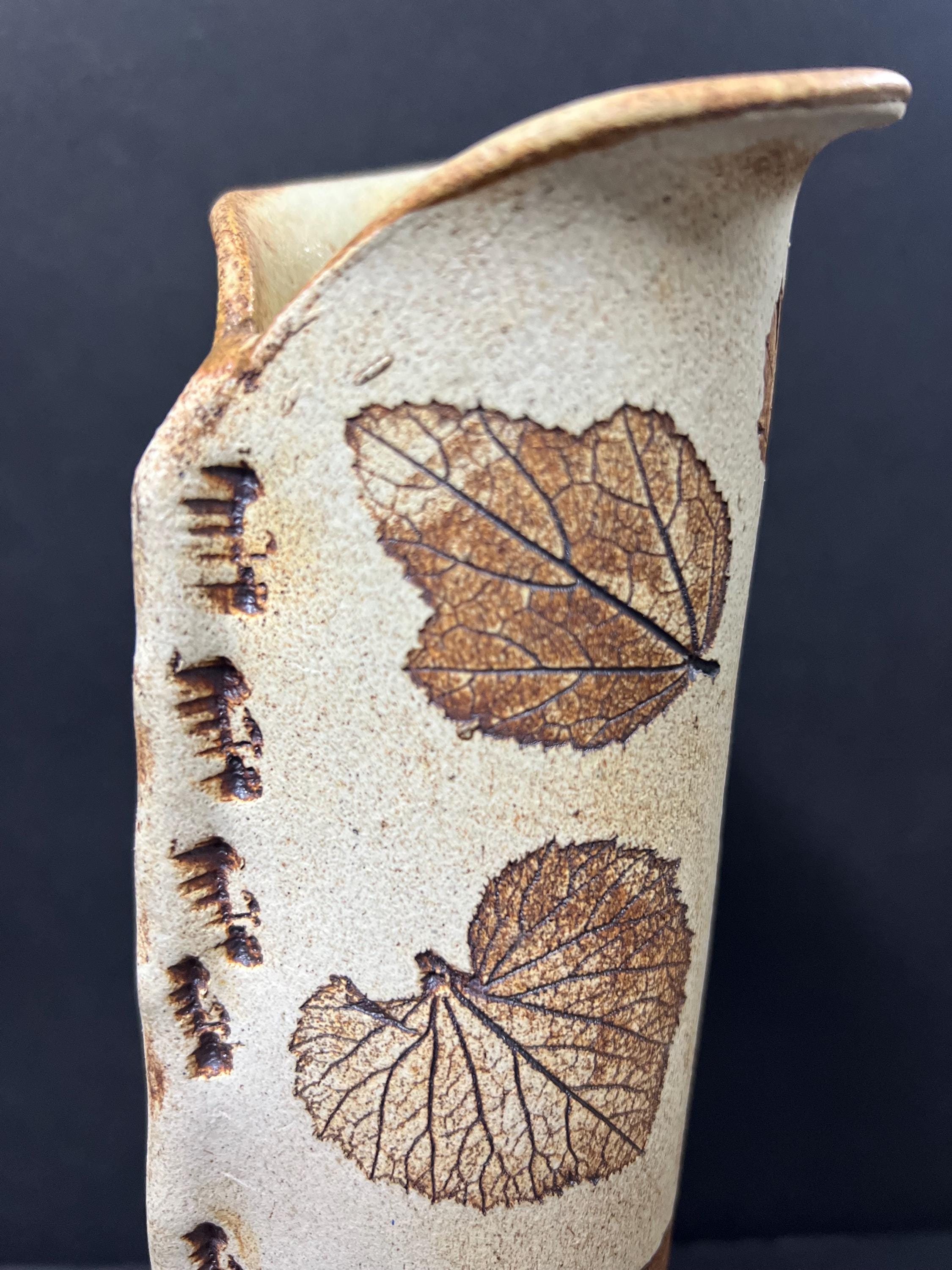 Studio Pottery Botanical Design Leaf Imprint Vase - Etsy