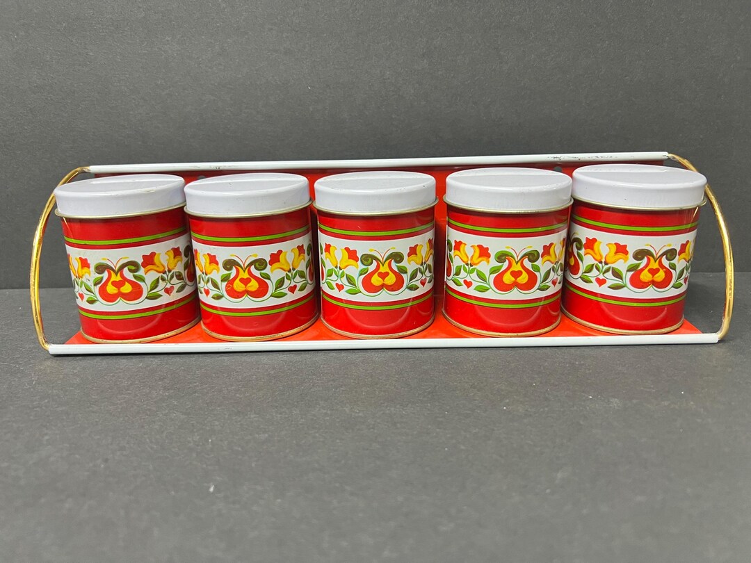 Folkart Red Metal Spice Rack With Lidded Containers - Etsy