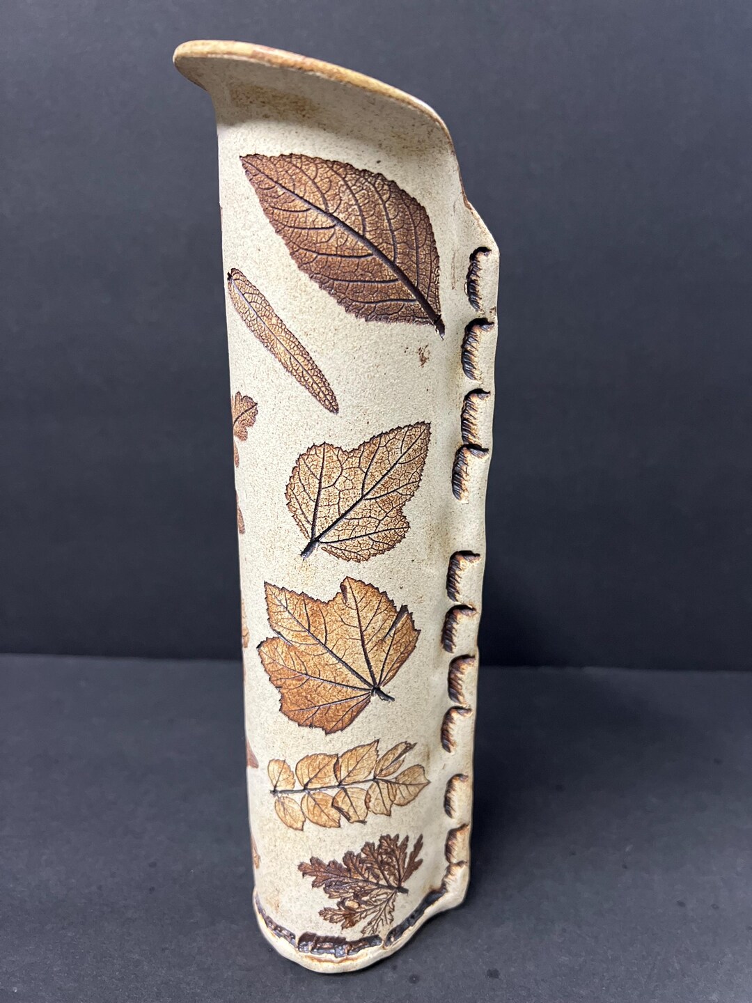 Studio Pottery Botanical Design Leaf Imprint Vase - Etsy