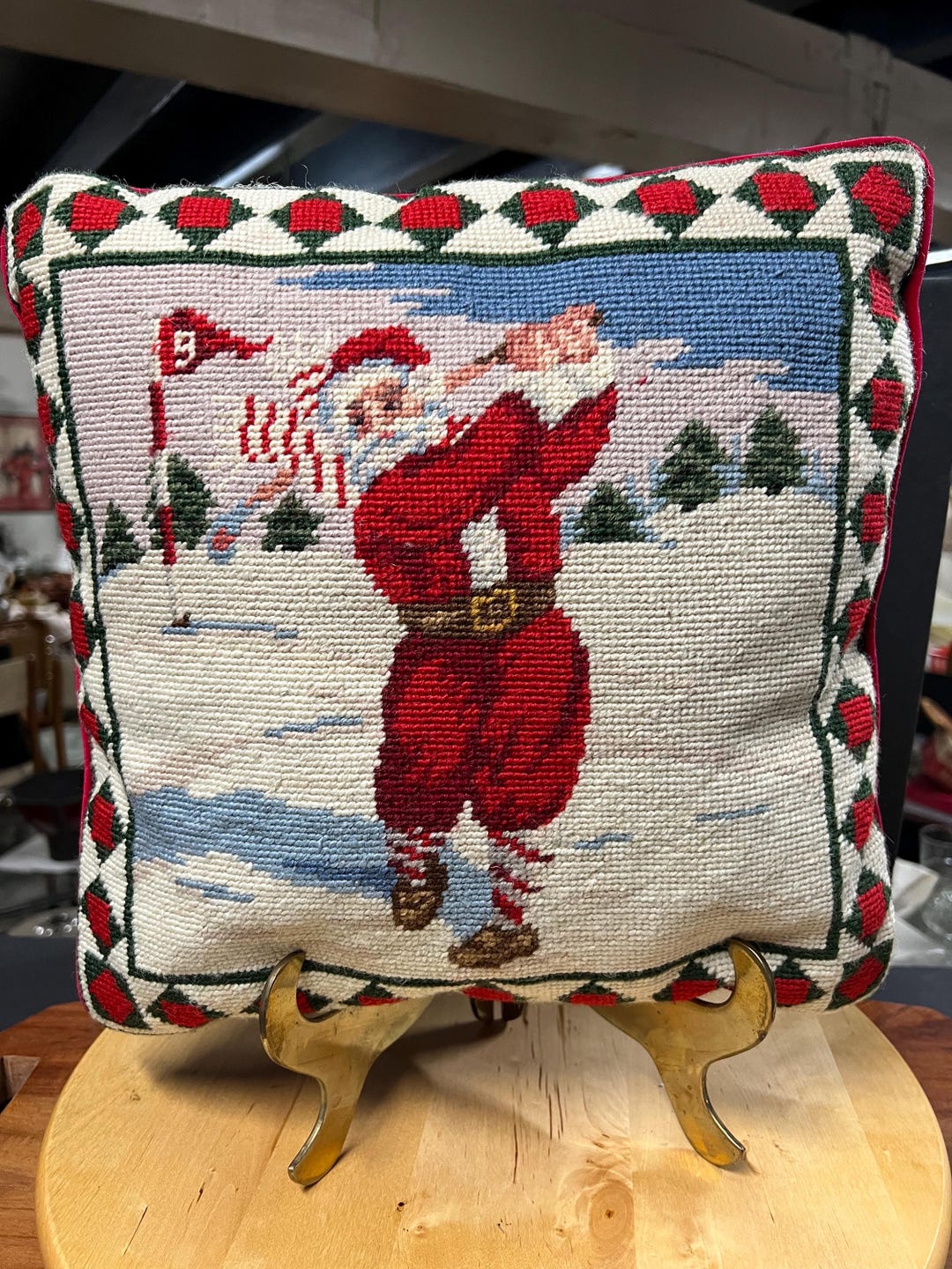 Vintage Needlepoint Pillow, Santa Golfing 9 Holes - Etsy