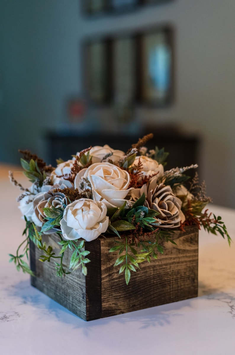 Wood Flower Arrangement, Faux Florals, Gift for Her, Home Decor ...