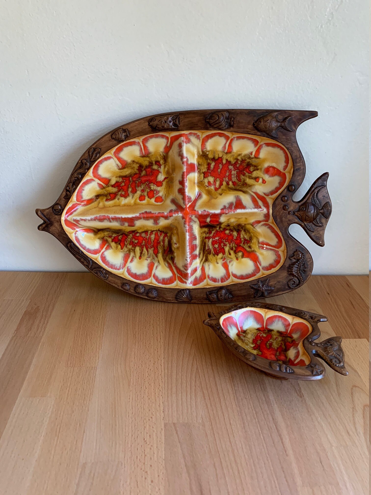 Home & Living Vintage 1970s Orange Ceramic Treasure Craft Serving ...