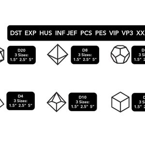 Dungeons & Dragons Full Dice Set Embroidery Design Pack | 3 Sizes ...