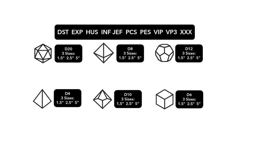 Dungeons & Dragons Full Dice Set Embroidery Design Pack | 3 Sizes ...