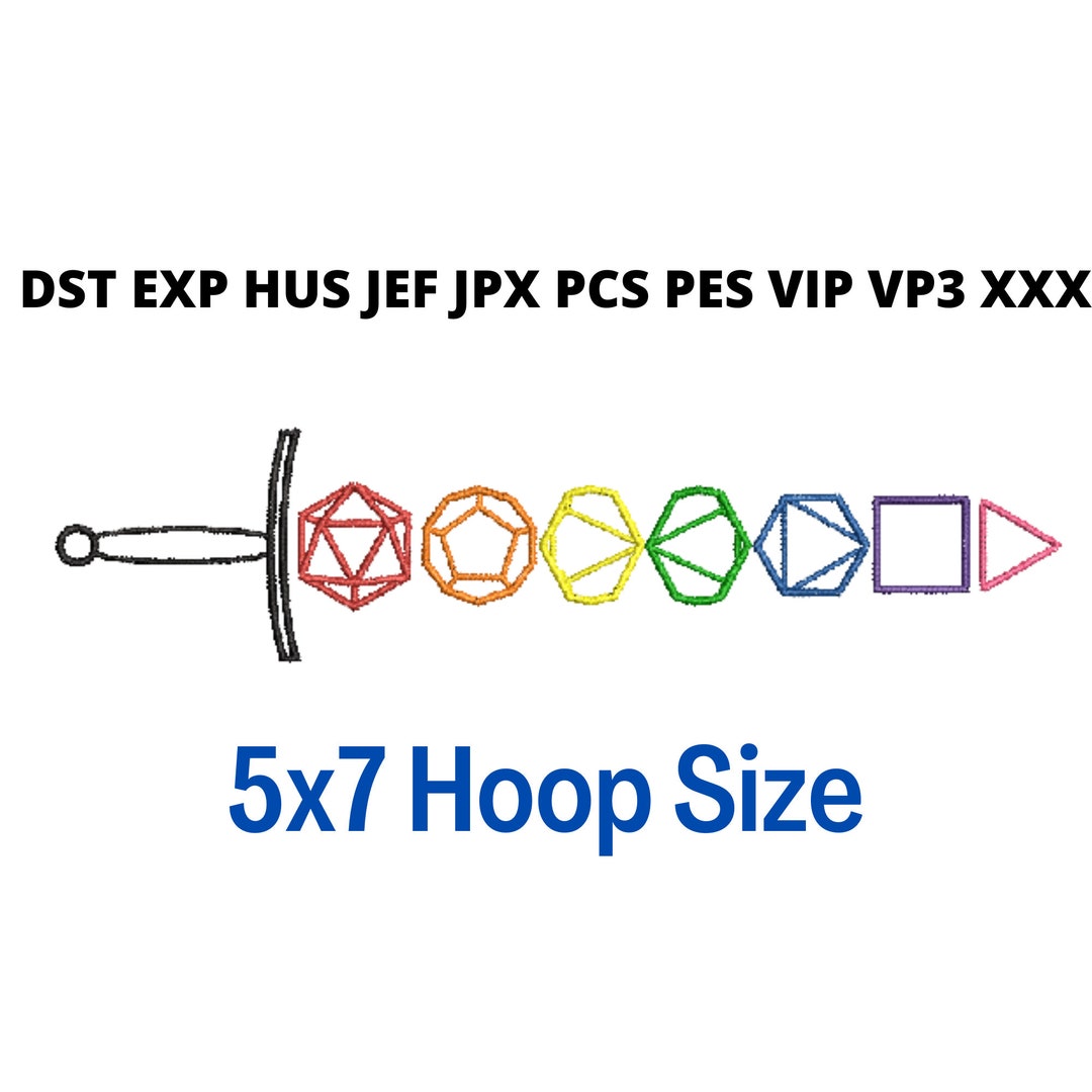 Rainbow D&D Dice Sword Machine Embroidery Design 5x7 Hoop | Instant ...