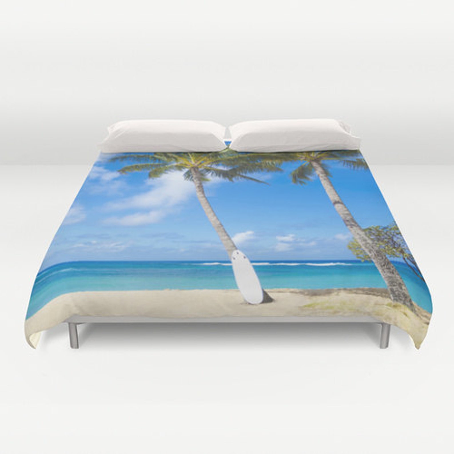 Palm Duvet Cover With Palm Tree and Surfboard in Hawaii Water - Etsy
