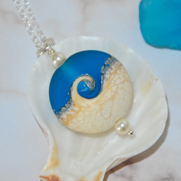 Blue Sea Glass Wave Necklace - Etsy