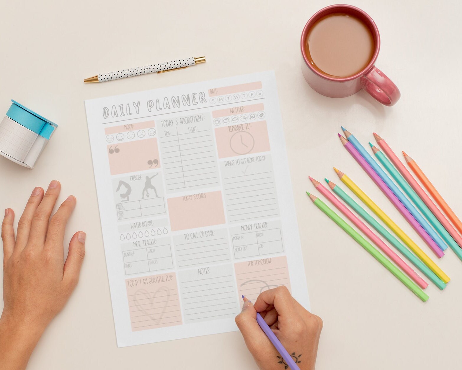 Daily Planner Printable, Color Me Pages Planner, Pastel Planner Pages ...