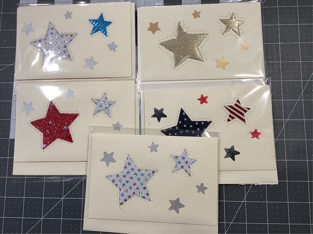 BEST Stars Blank Note Card and Envelope Sewn and Stenciled - Etsy