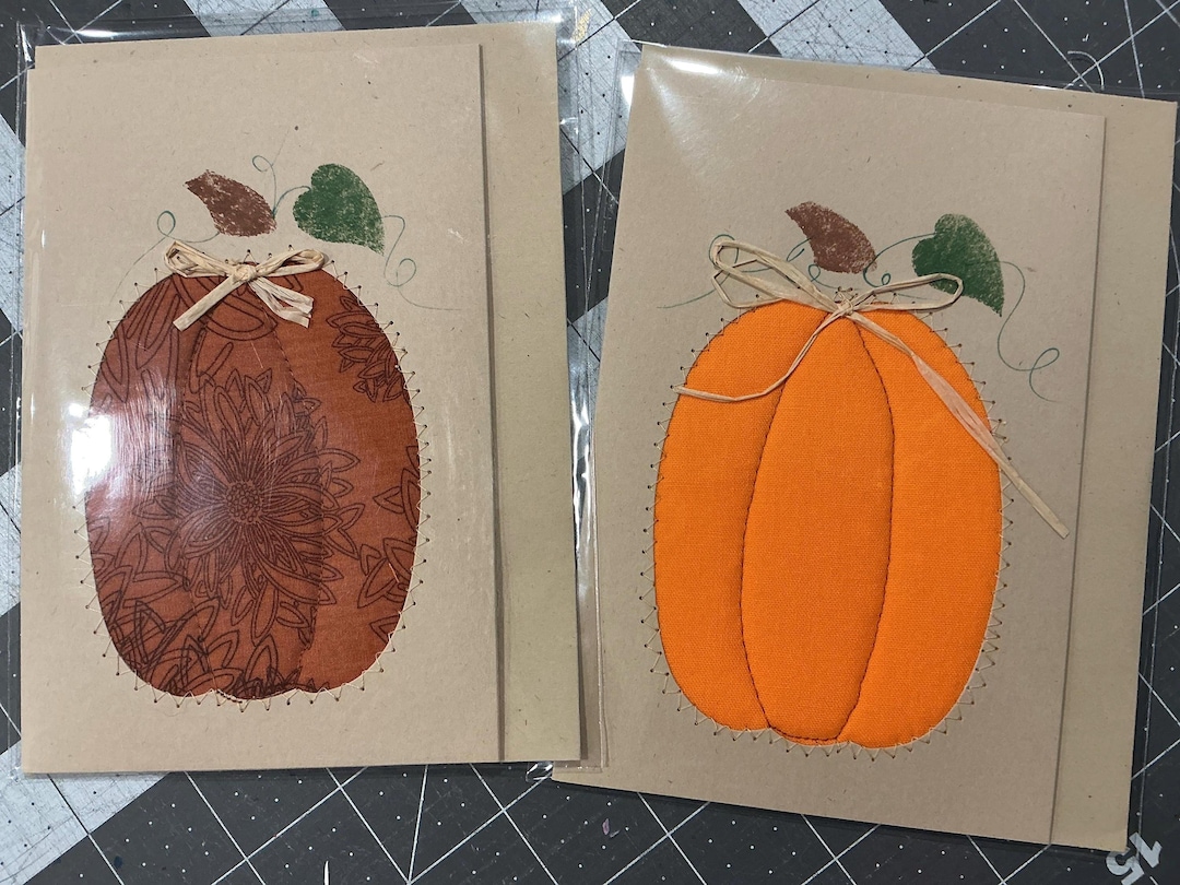 BEST Pumpkin Folk Art Fall Blank Note Cards Quilted Homemade Sewn ...