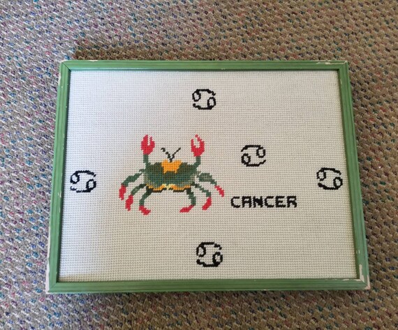 Vintage Cancer Zodiac Sign Cross Stitch - Etsy