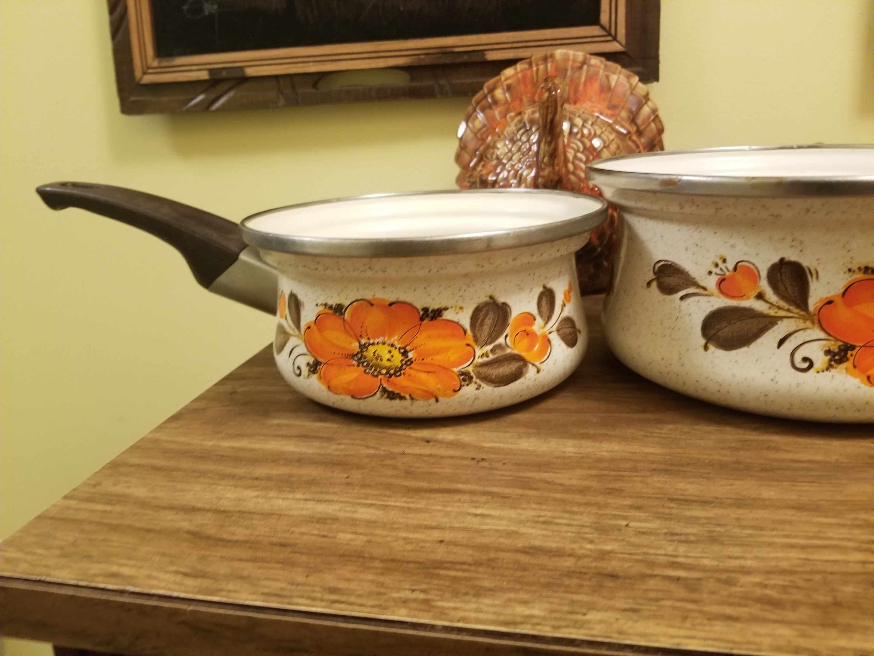 Vintage Sanko Ware Show Pans Enamelware Cookware Pot Japan Mid Century ...