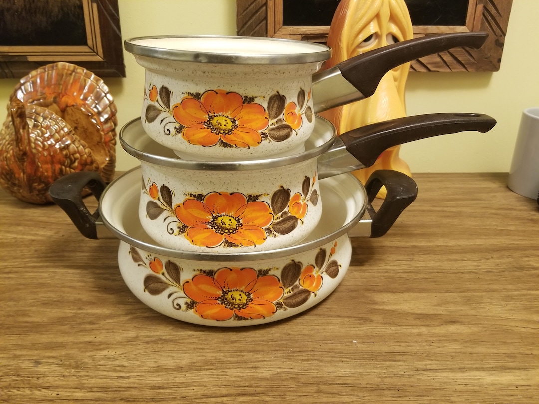 Vintage Sanko Ware Show Pans Enamelware Cookware Pot Japan Mid Century ...