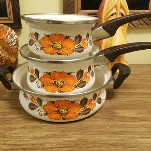 Vintage Sanko Ware Show Pans Enamelware Cookware Pot Japan Mid Century ...