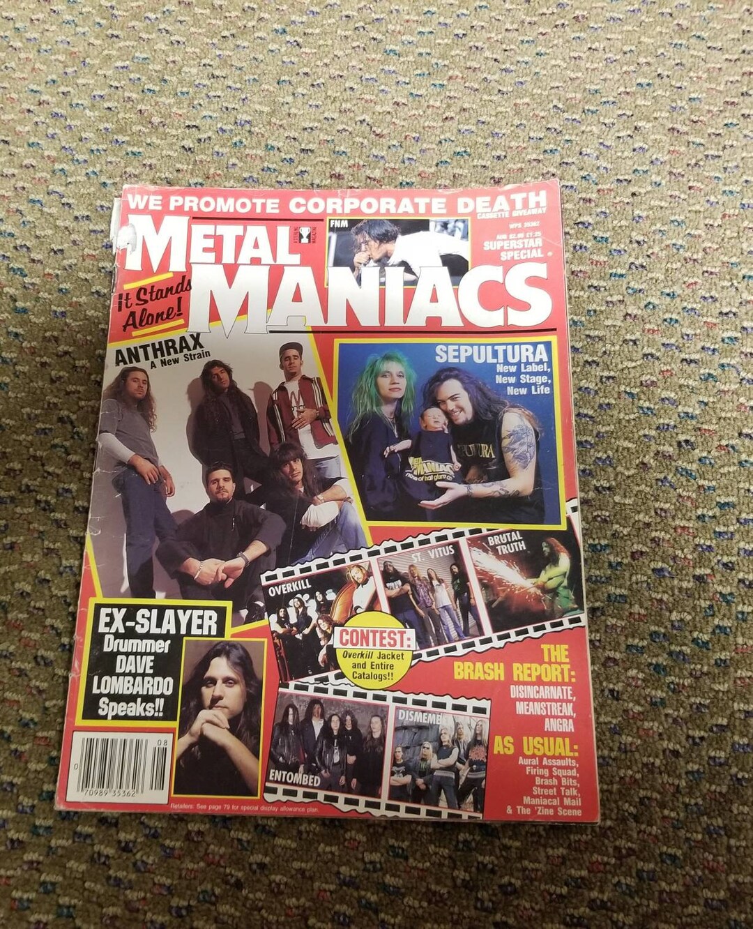 Metal Maniacs Magazine August 1993 Anthrax Sepultura Cover LOOSE COVER ...