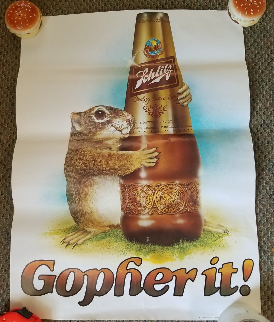 Vintage 1980 Schlitz Beer Poster - Advertisement - "gopher It" - 24" X ...