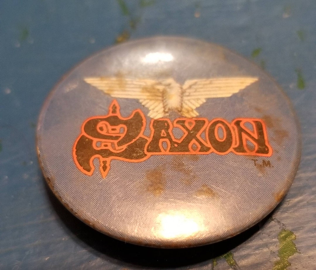 Vintage 1982 Saxon Button Pin Denim and Leather - Etsy
