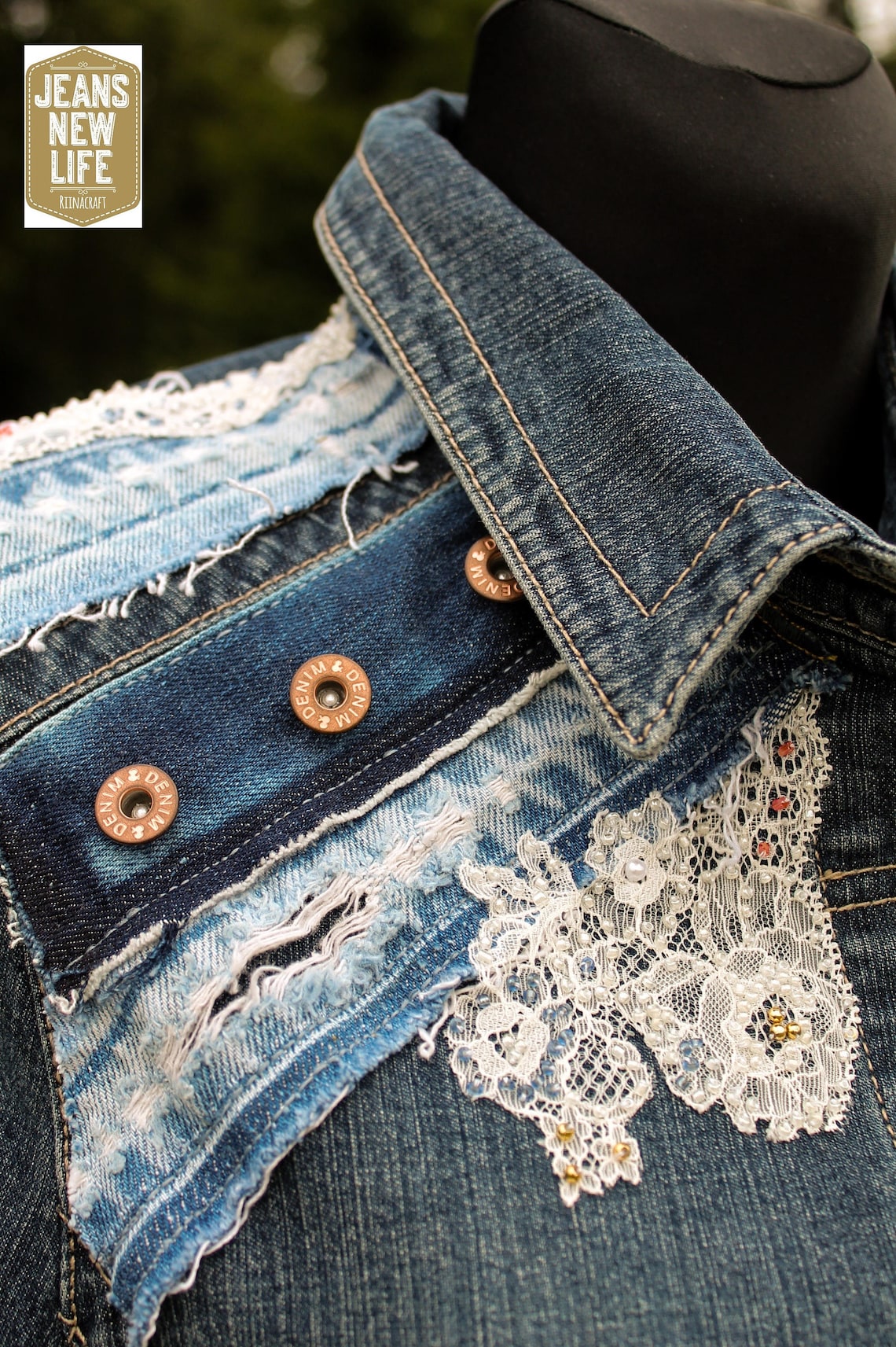 Redesign Denim Jacket, Reuse, Patchwork, Pearls Embroidery. - Etsy