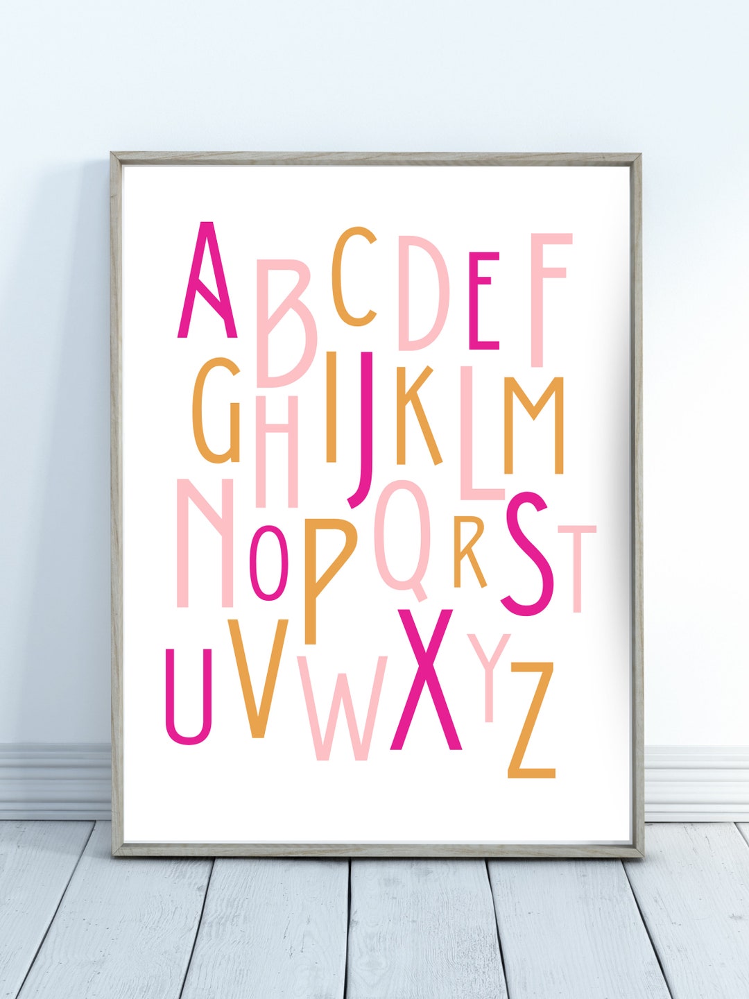 ABC Poster 18x24 Pink, Baby Pink, Mustard | Kids Poster | Playroom ...