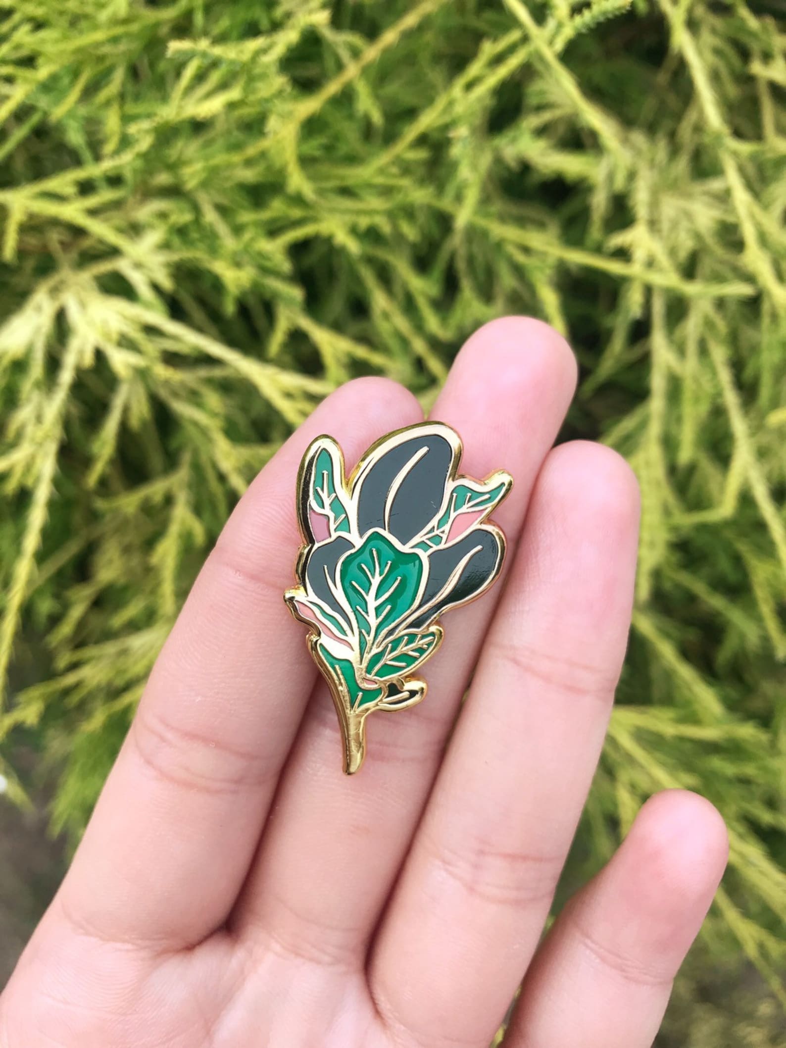Lush Leaf Enamel Pin gold Hard Enamel Lapel Pin Large | Etsy