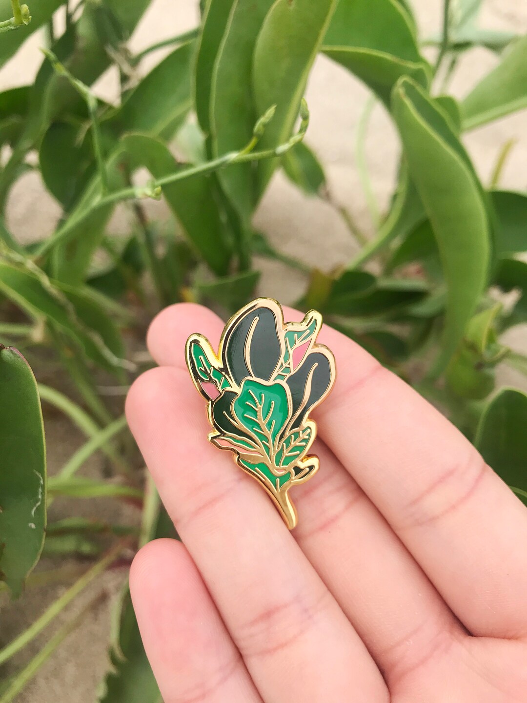 Lush Leaf Enamel Pin gold Hard Enamel Lapel Pin Large Botanical Plant ...