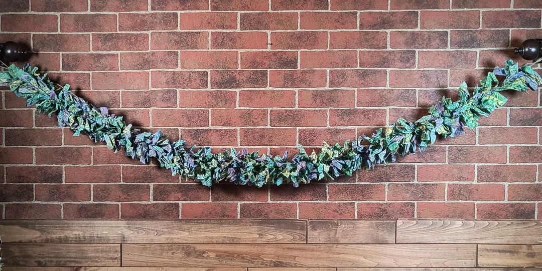 Green Batik Country Rag Garland, Fabric Farmhouse Banner, Birthday ...