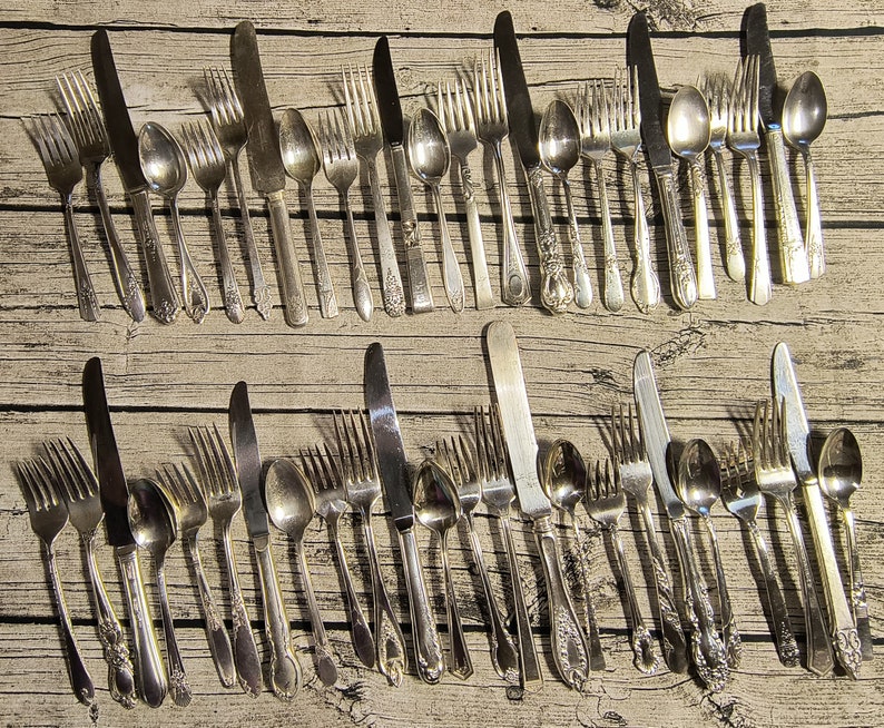 TWELVE 4 Piece Vintage Mismatched Silver Plated Silverware Sets Perfect ...