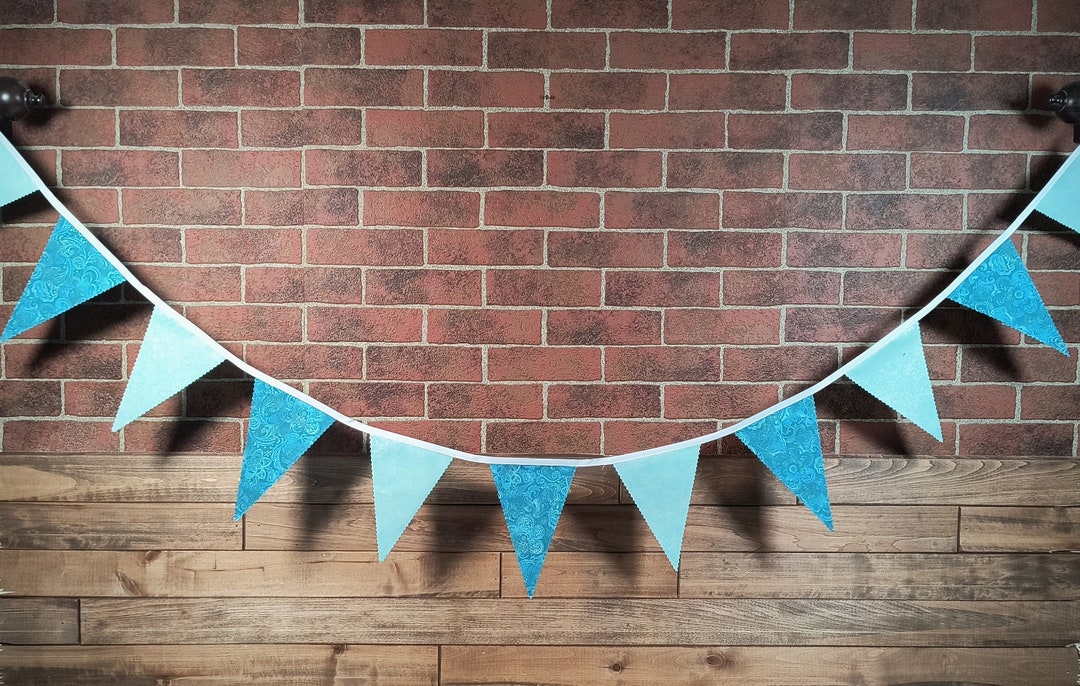 Light Blue and Cream Flag Bunting, Fabric Farmhouse Banner, Birthday ...