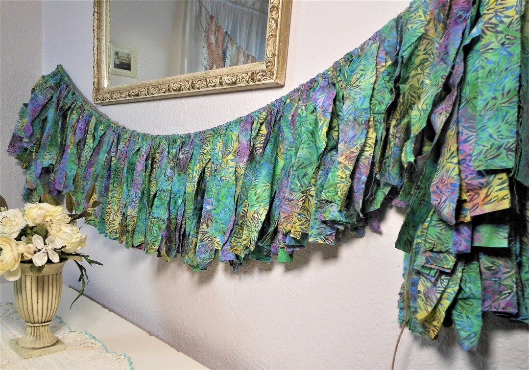 Green and Purple Batik Rag Garland. Hippie BOHO Gypsy Birthday Prop ...
