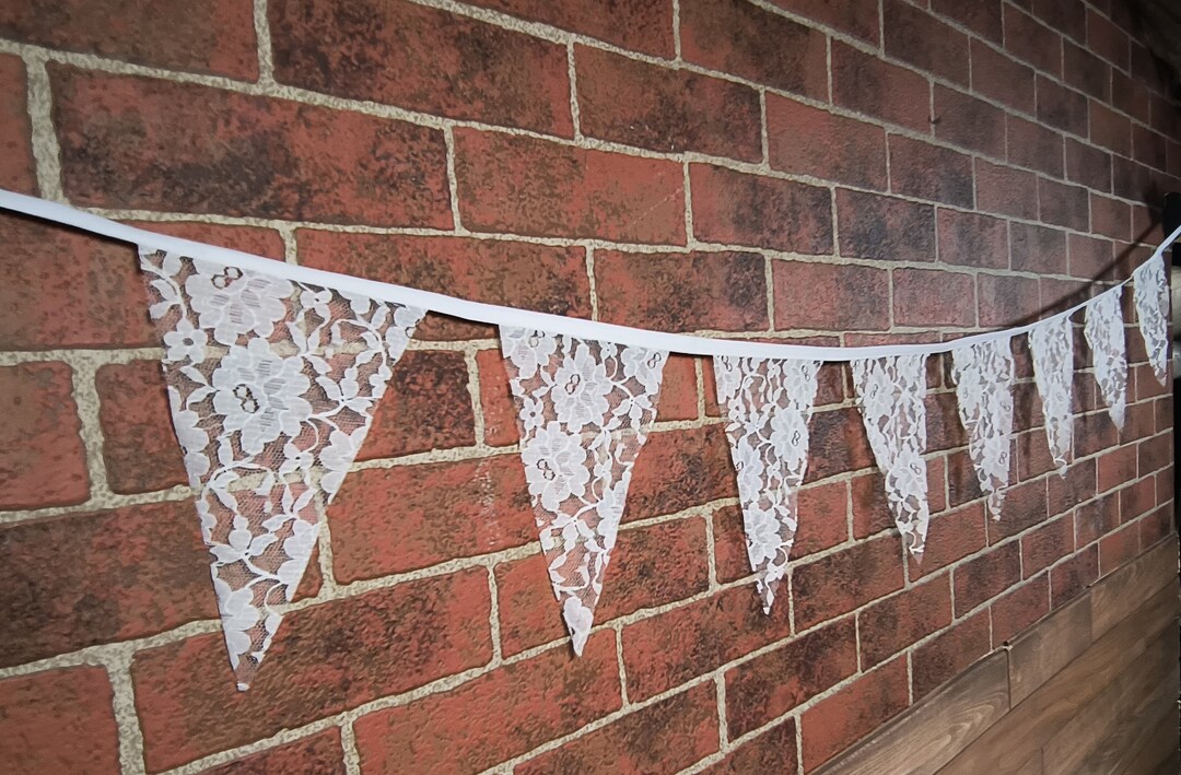 White Lace Flag Bunting, Fabric Farmhouse Banner, Bridal Shower, Photo ...