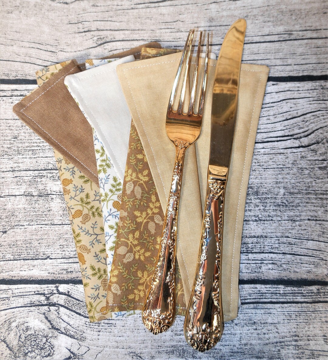 Set of 4 7x7" Tan, White or Brown Country Cotton Handmade Cloth Napkins ...