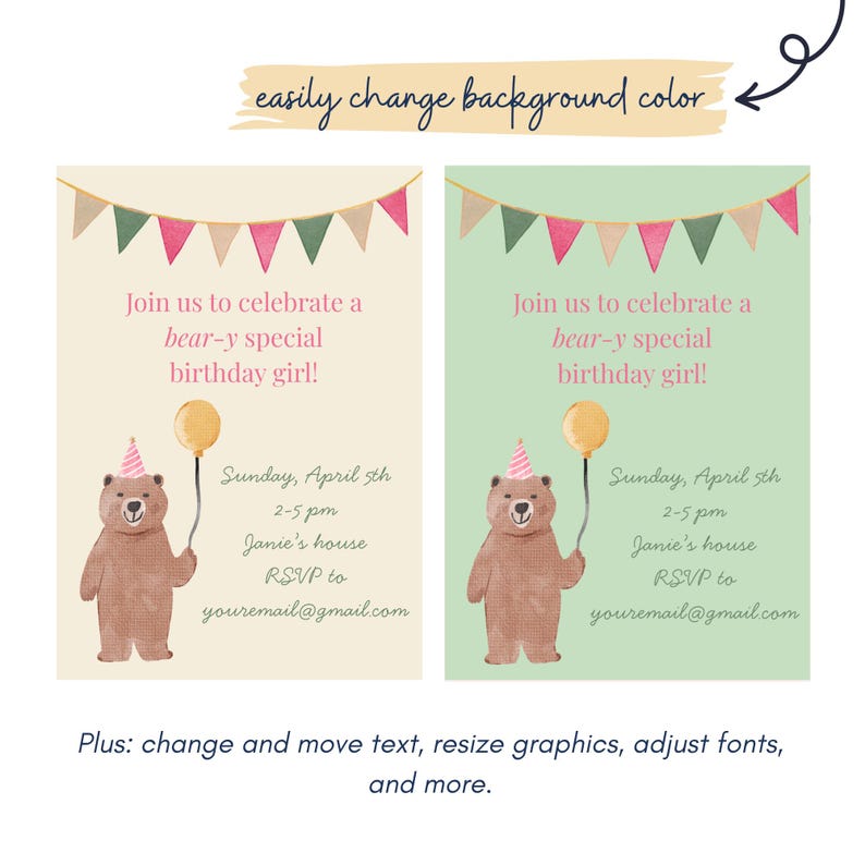 Bear-y Special Birthday Girl Invitation Template, Girl Birthday, Bear ...