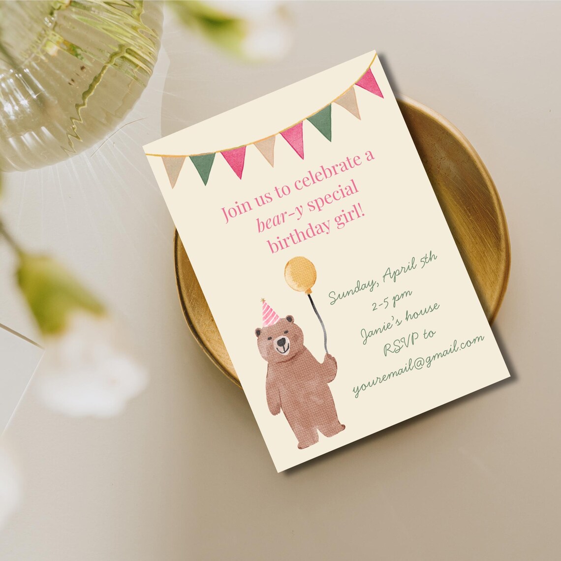 Bear-y Special Birthday Girl Invitation Template, Girl Birthday, Bear ...
