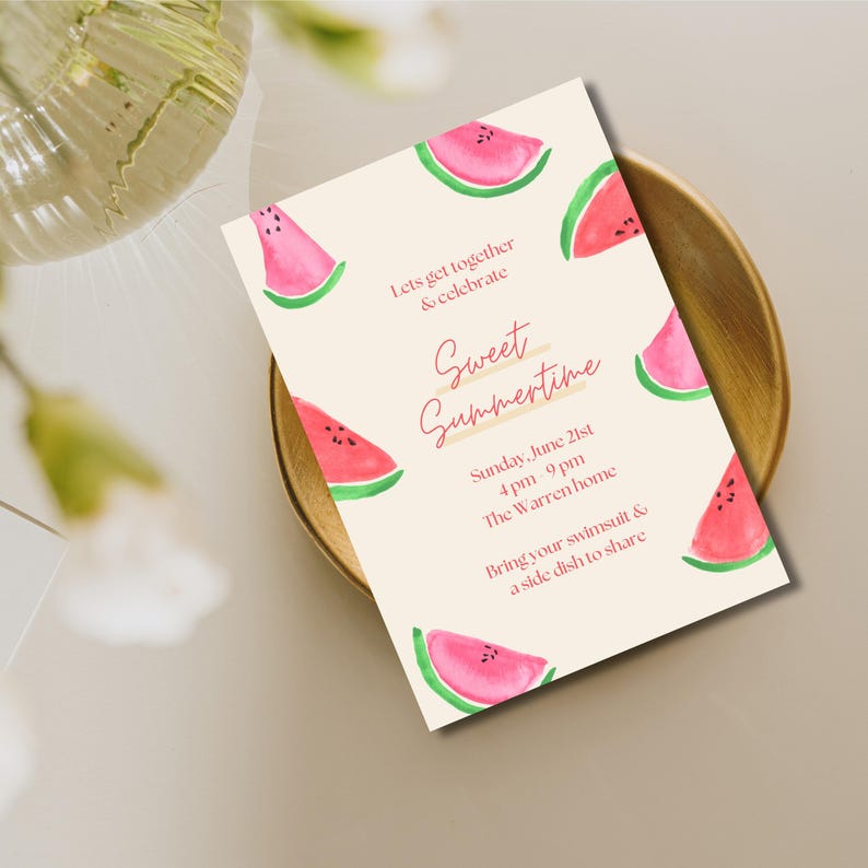 Watermelon Summer Party Invitation Template - Digital Invitations or ...
