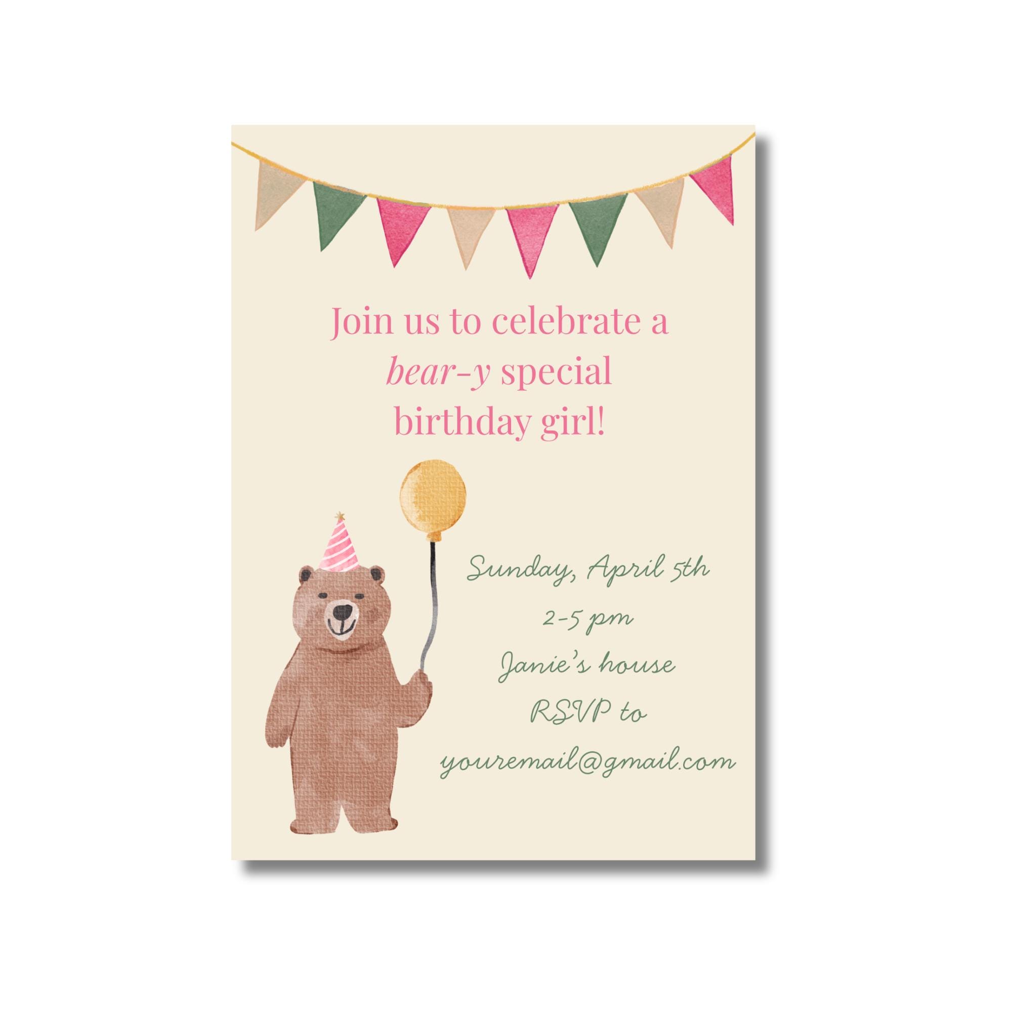 Bear-y Special Birthday Girl Invitation Template, Girl Birthday, Bear ...