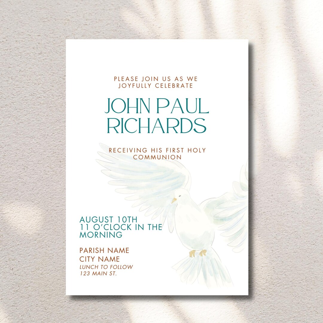 First Communion Invitation Template, Holy Spirit, Catholic Sacraments ...