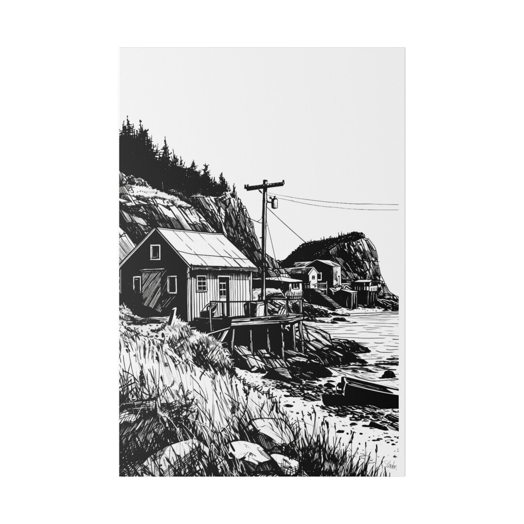 Newfoundland Sketch Art Print on Canvas of Outport, Costal, by Sandra ...