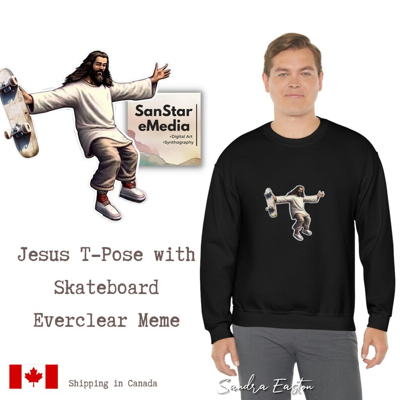 Jesus T Pose With Skateboard Everclear Meme Crewneck Sweatshirt S To 5xl Steezus Christ Skater 3