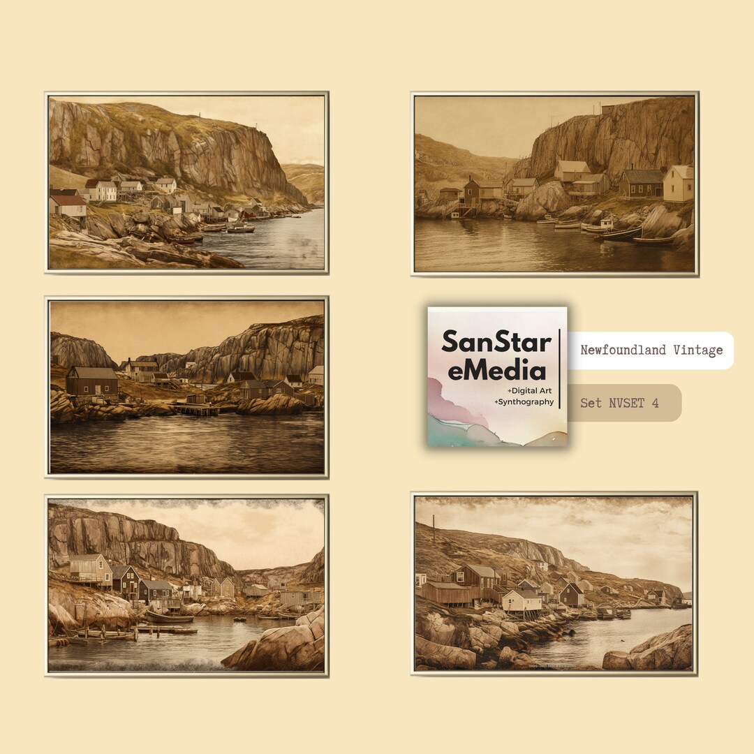 Vintage Newfoundland Art Prints | Samsung Frame TV 16:9, FIVE Piece Set ...