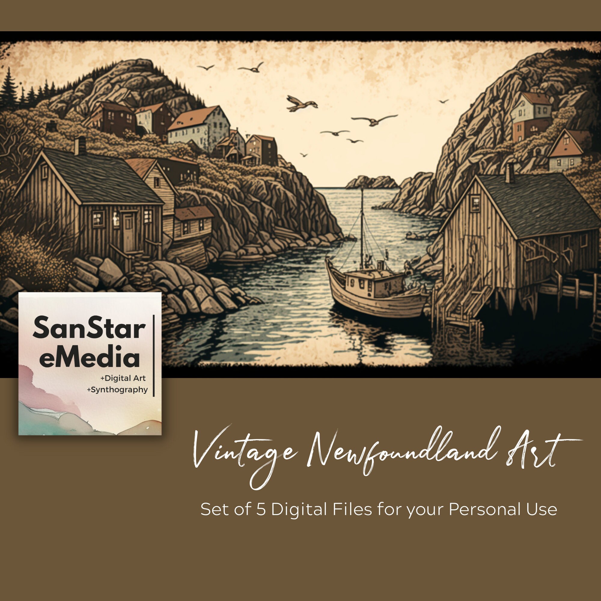 Vintage Newfoundland Art Prints | Samsung Frame TV 16:9, FIVE Piece Set ...