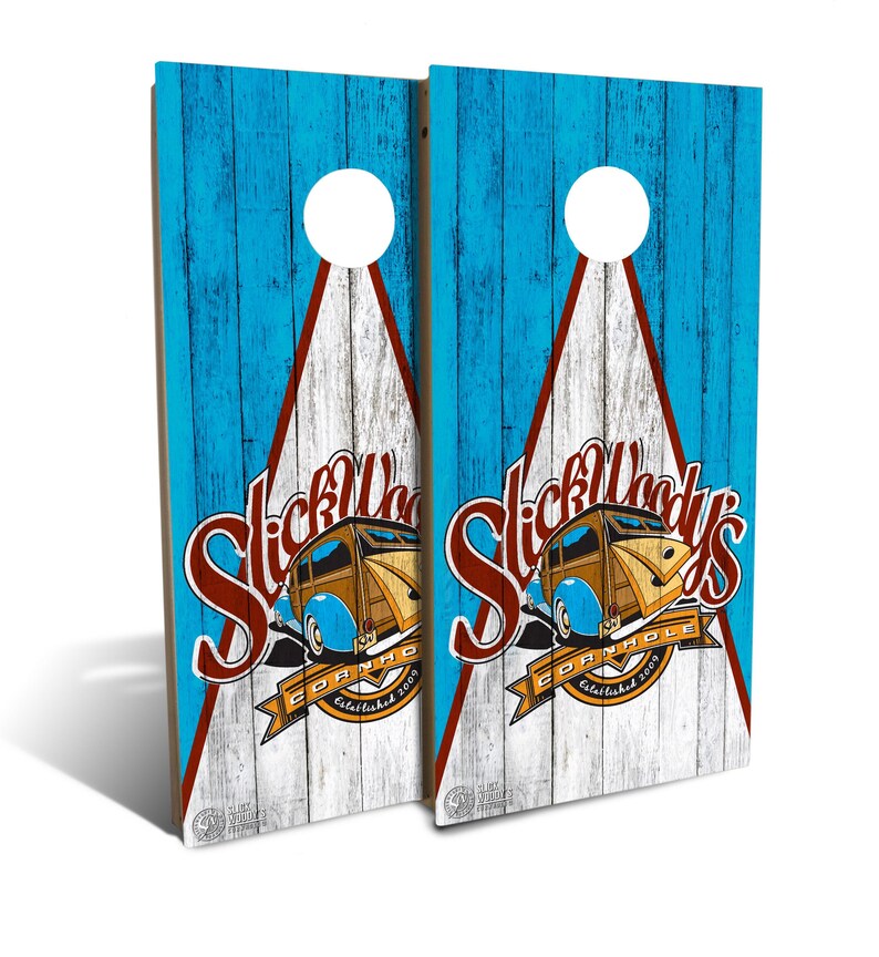 Slick Woody's Wood Triangle Heritage Logo Cornhole Boards With 8 All ...