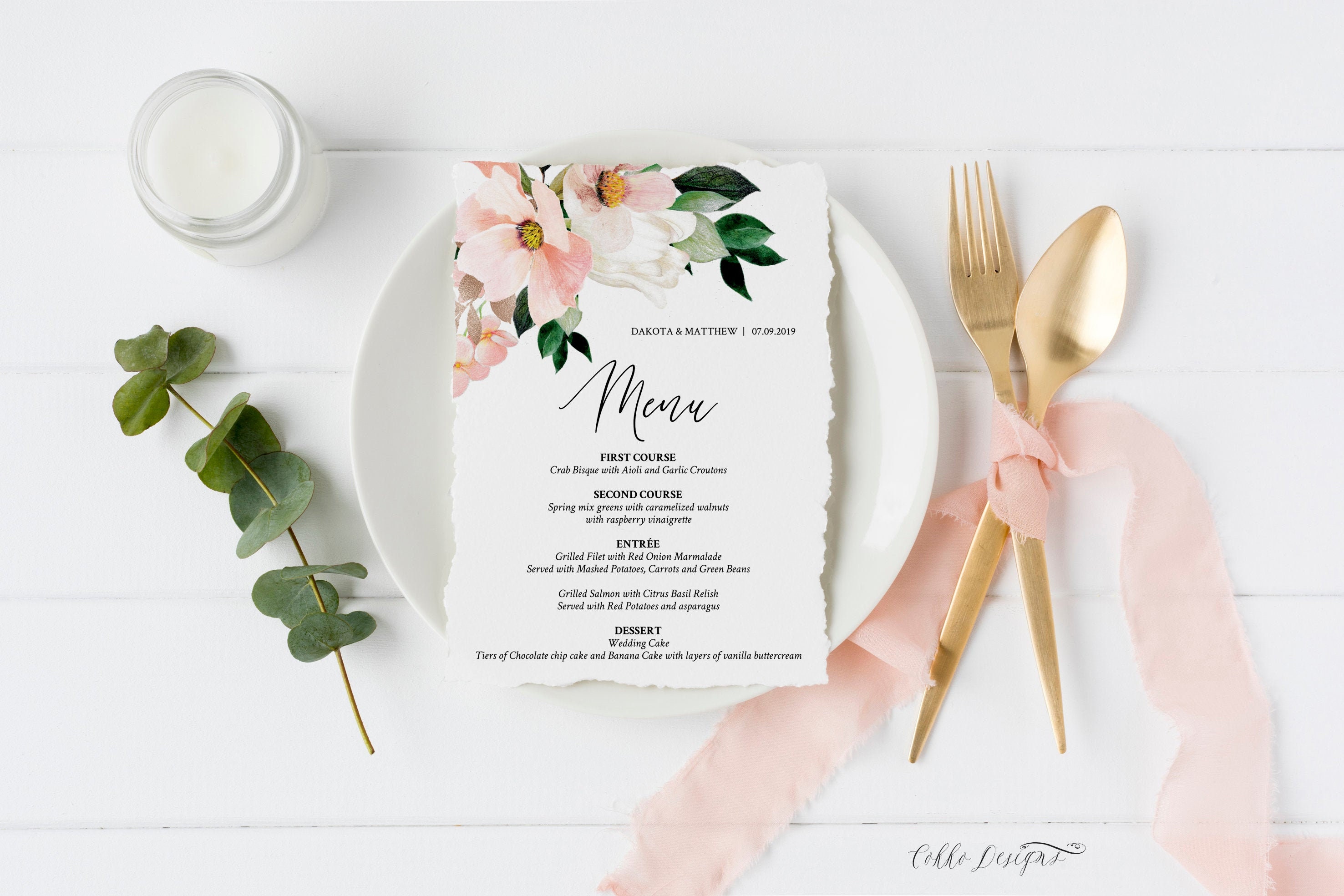 Floral Wedding Menu Printable Template Floral Brunch Menu Etsy