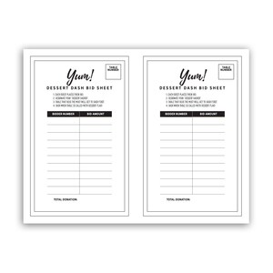 Dessert Dash Bid Sheets - Etsy