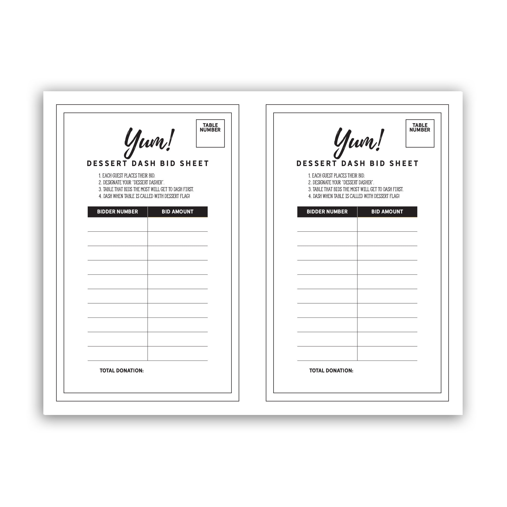 Dessert Dash Bid Sheets - Etsy