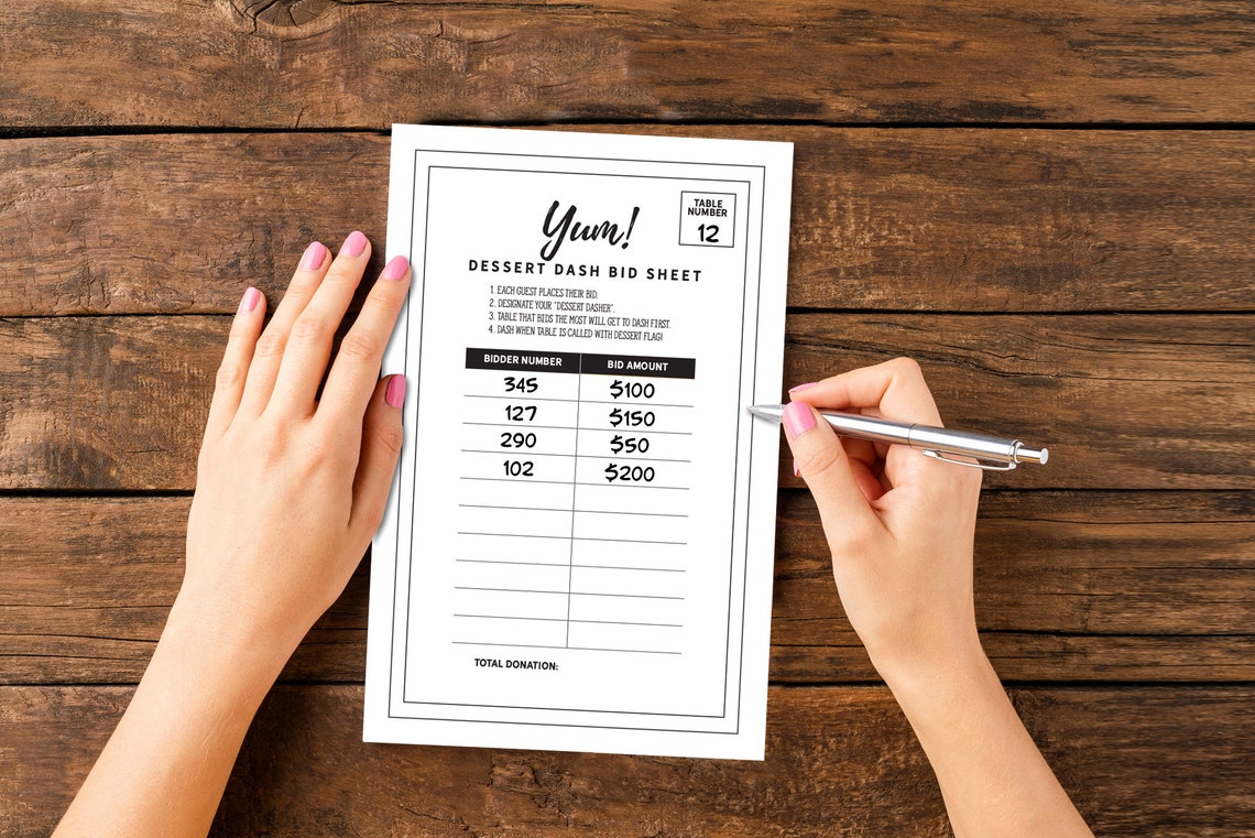 Dessert Dash Bid Sheets - Etsy
