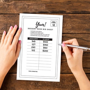 Dessert Dash Bid Sheets - Etsy